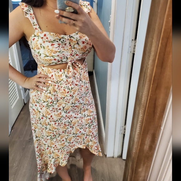 Almost Famous | Dresses | Almost Famous Midi Floral Cut Out High Low ...